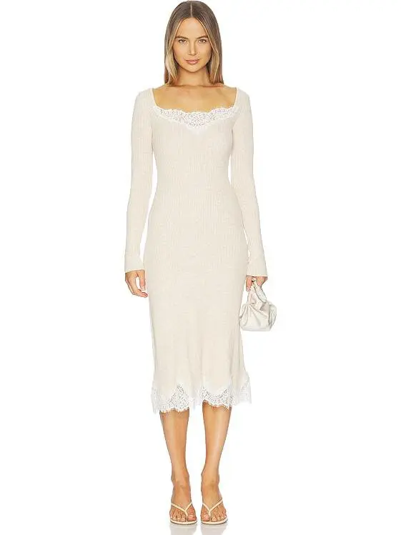 L'academie By Marianna Ariadne Knit Lace Detail Dress - Beige W,white Lace