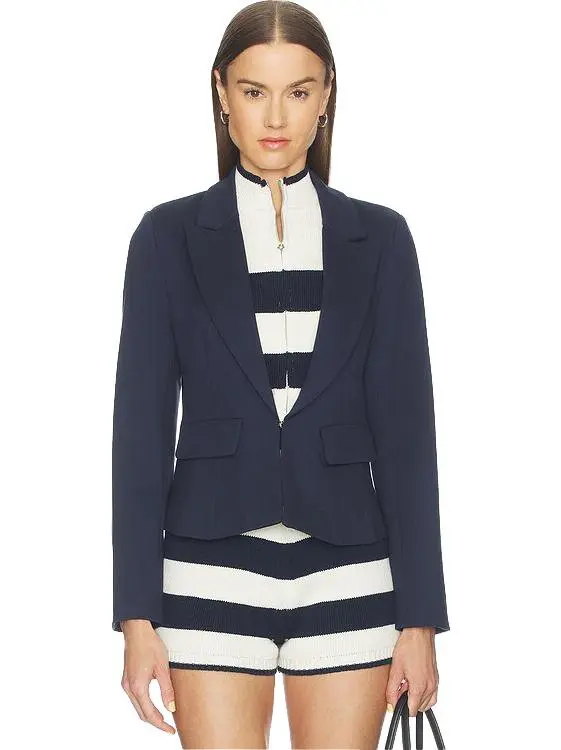 Central Park West Chelsea Rugby Stripe Sweater Dickey Jacket - Navy