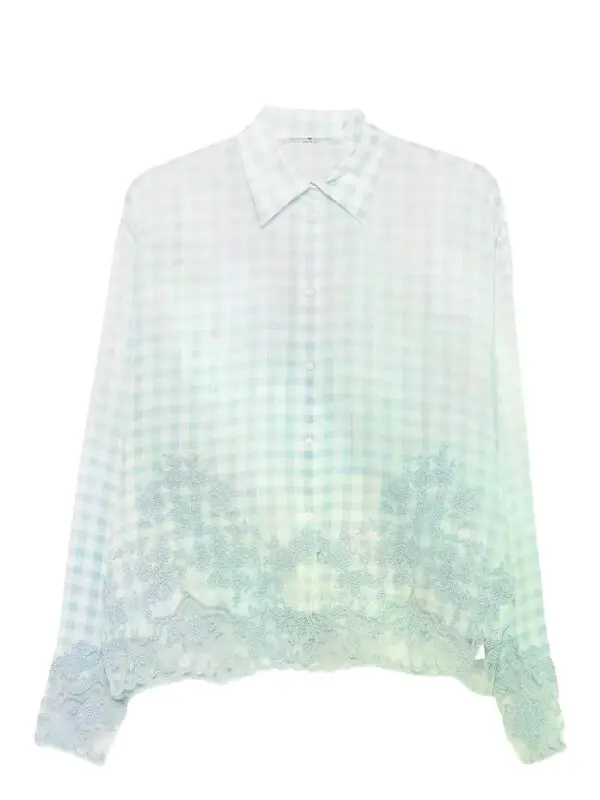 Ermanno Scervino Gingham Floral-lace Shirt - Blue