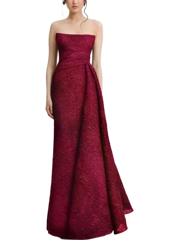 GEMY MAALOUF Strapless Draped Maxi Dress - Red