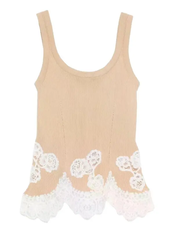 Ermanno Scervino Lace Detail Ribbed Vest - Neutrals
