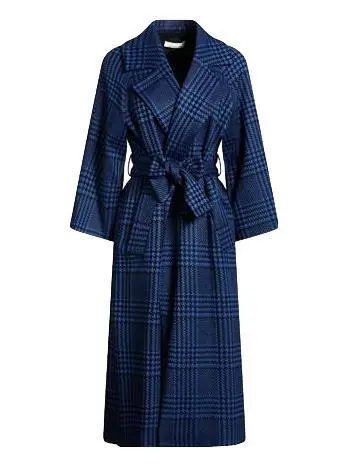 Liviana Conti Houndstooth Flannel Belted Coat - Blue
