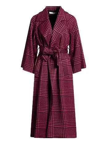 Liviana Conti Houndstooth Flannel Belted Coat - Fuchsia