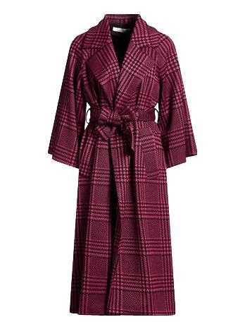 Liviana Conti Houndstooth Flannel Belted Coat - Fuchsia