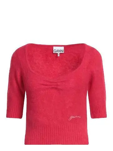 GANNI Knitted Sweater With Embroidered Logo - Red