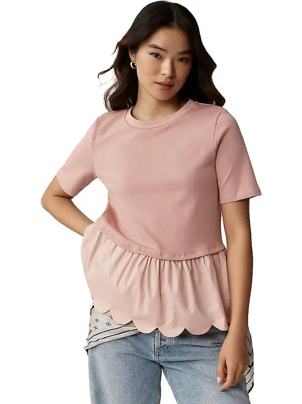English Factory Cotton Scallop Peplum Top - Pink Quartz