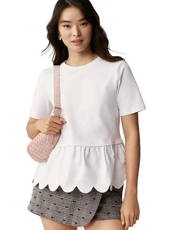 English Factory Cotton Scallop Peplum Top - White