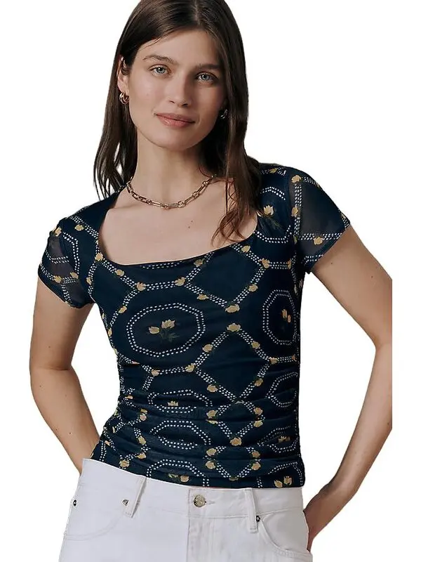 Maeve Short-sleeve Square-neck Top - Navy