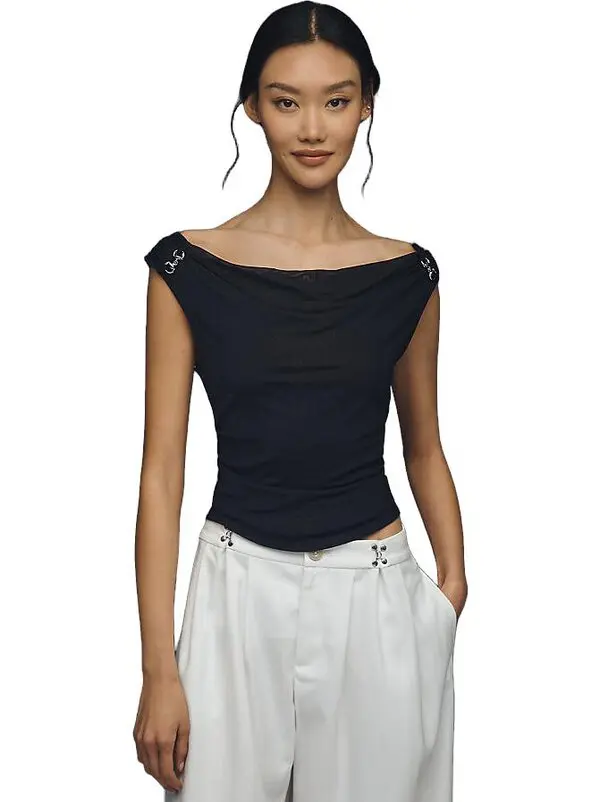 Maeve Draped Sleeveless Boat-neck Top - Black