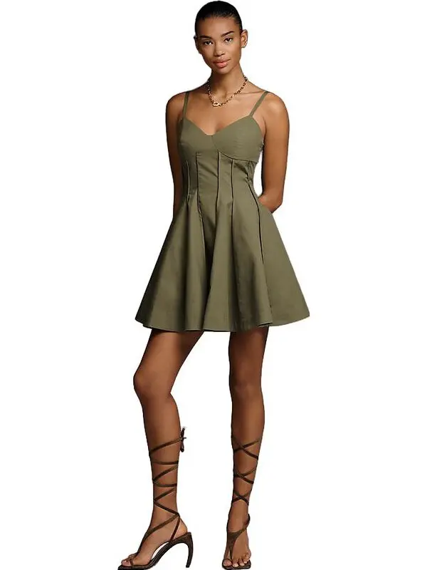 MARE MARE Cotton V-neck Corset Mini Dress - Army Green