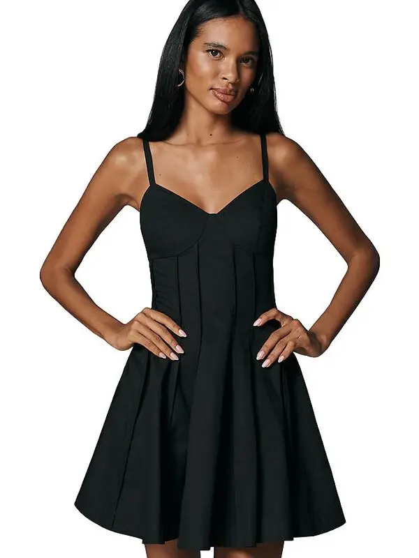 MARE MARE Cotton V-neck Corset Mini Dress - Black