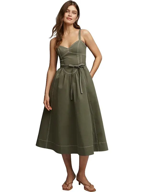 MARE MARE Cotton Seamed Midi Dress - Olive