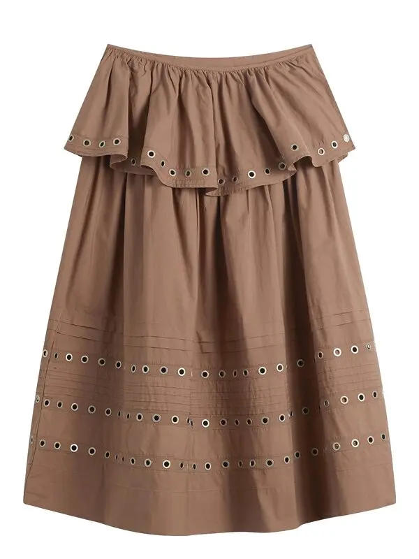 DAMSON MADDER Anika Eyelet Midi Skirt - Tan