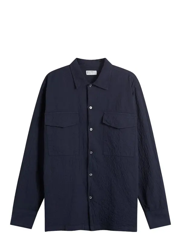 Universal Works Arten Seersucker Attendant Overshirt - Navy