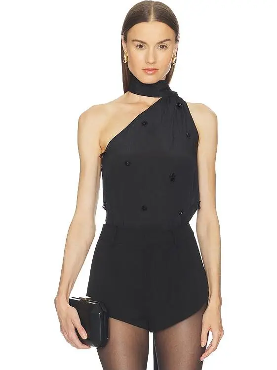 L'academie Brynn Embellished One-shoulder Top - Black