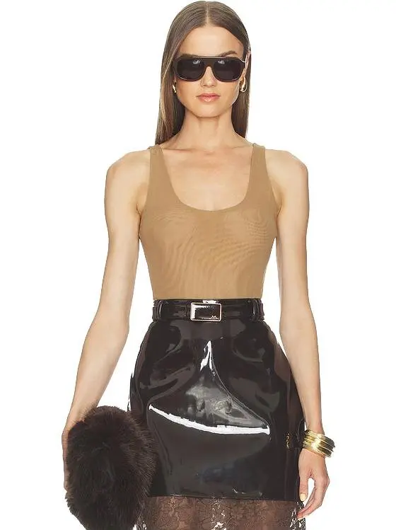 L'Agence Kalea Scoop Neck Tank Bodysuit - Tan