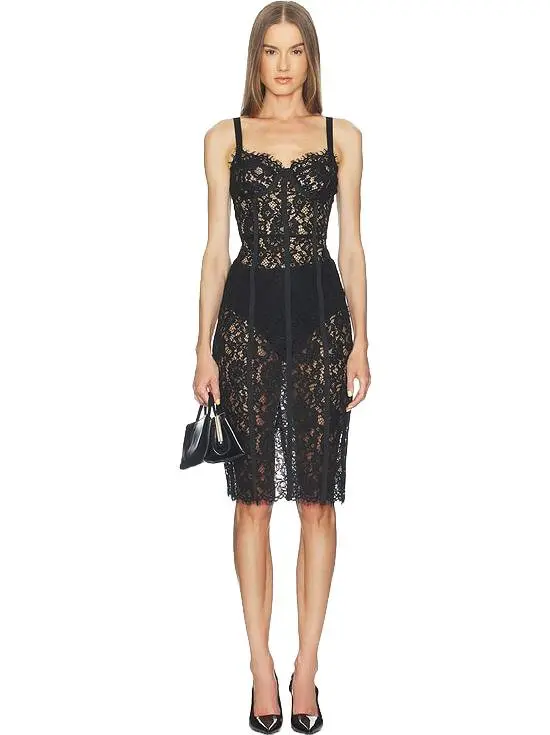 L'Agence Jennifer Lace Bustier Midi Dress - Black