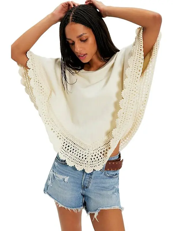 Free People Crochet Trim Sweatshirt - Tofu