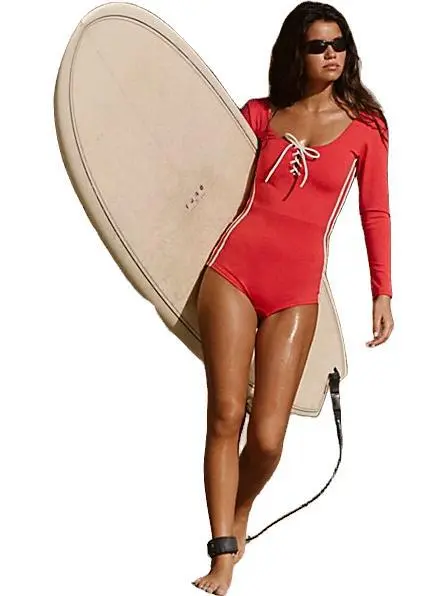 RHYTHM Retro Lace Up One-piece Surf Suit - Cherry