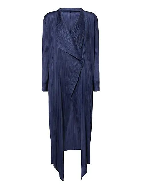 Issey Miyake Waterfall Pleats Knitted Coat - Dark Navy
