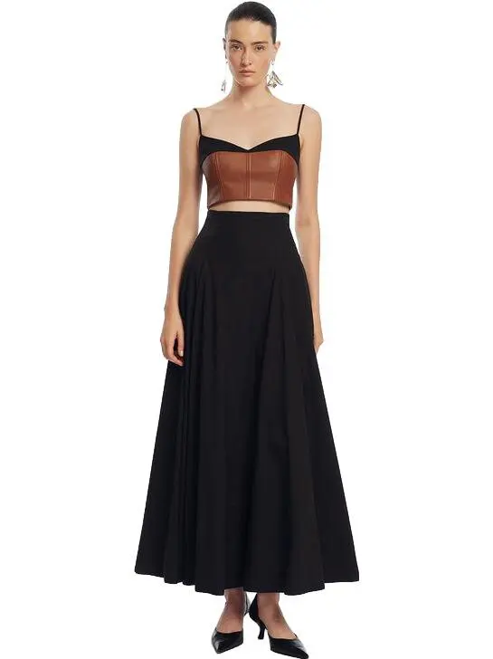 Lela Rose Cotton Poplin And Leather Bustier - Black