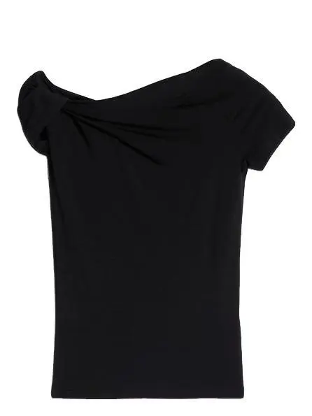 7 For All Mankind Twisted Shoulder Lyocell Tee - Black