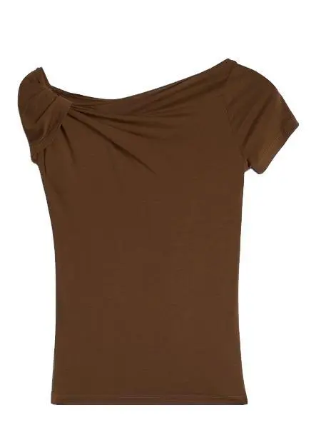 7 For All Mankind Twisted Shoulder Lyocell Tee - Brown