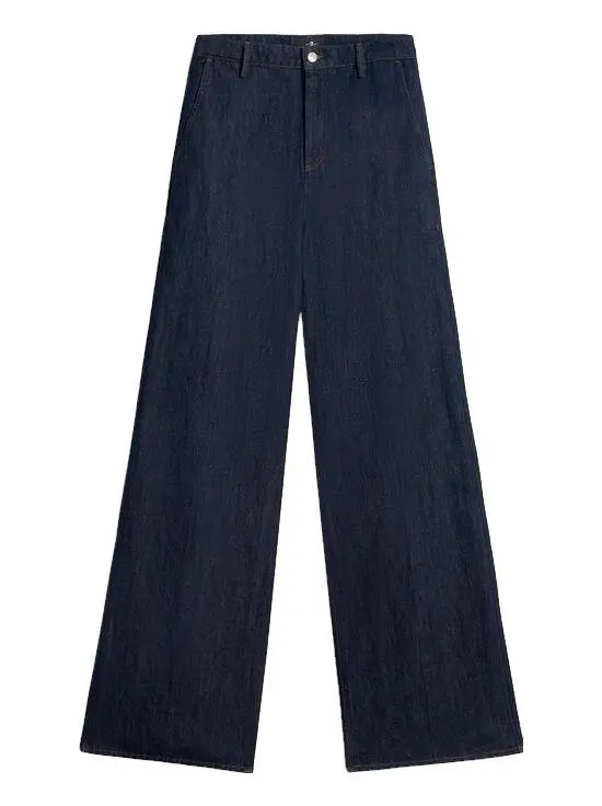 7 For All Mankind Indigo Linen Blend Wide Leg Trousers - Pink