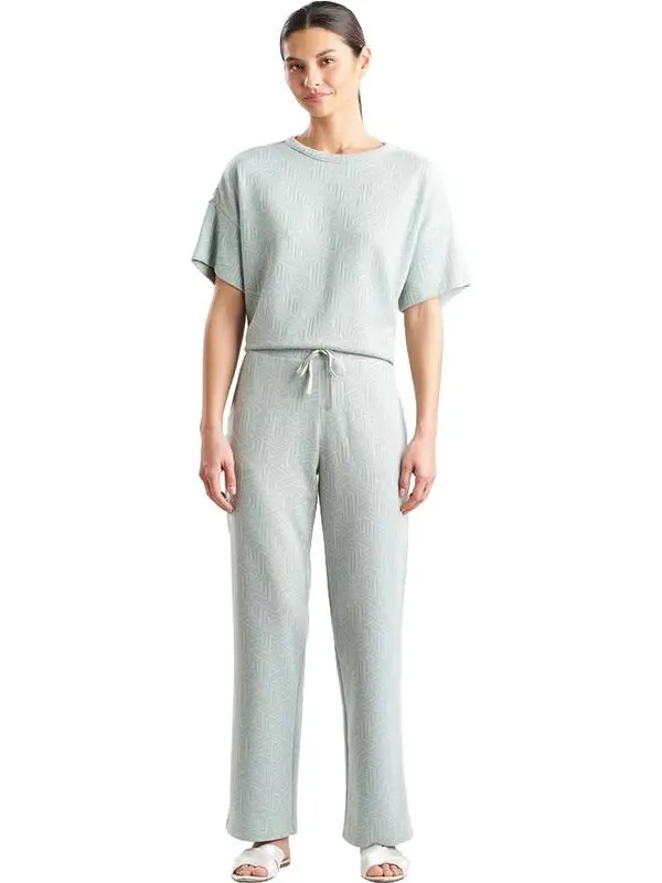 Natori Quilted Geo Knit Jacquard Straight Leg Pants - Blue