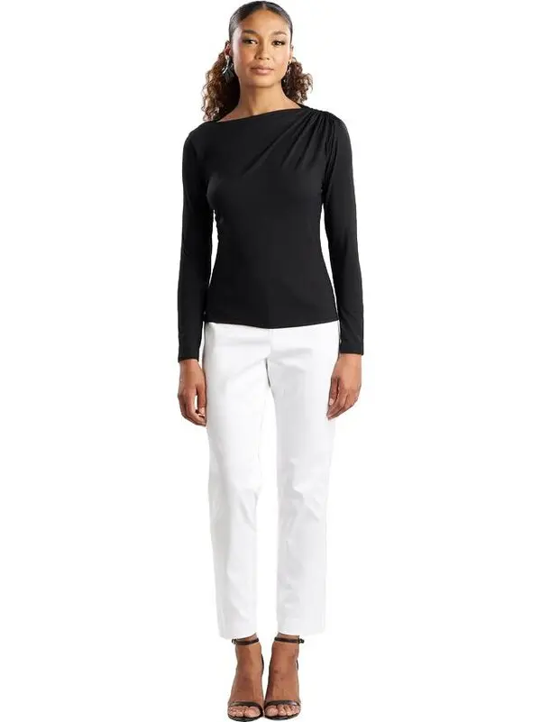 Natori Featherweight Knit Ruched Long Sleeve Top - Black