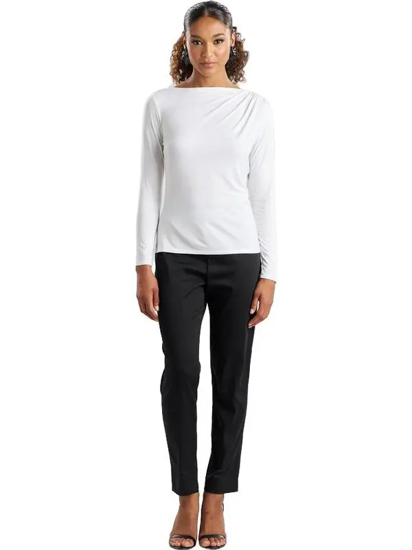 Natori Featherweight Knit Ruched Long Sleeve Top - White