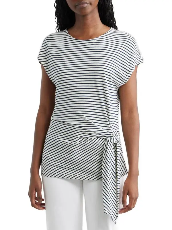 Rails Gabbie Tie-waist Top - Ivory Navy Micro Stripe
