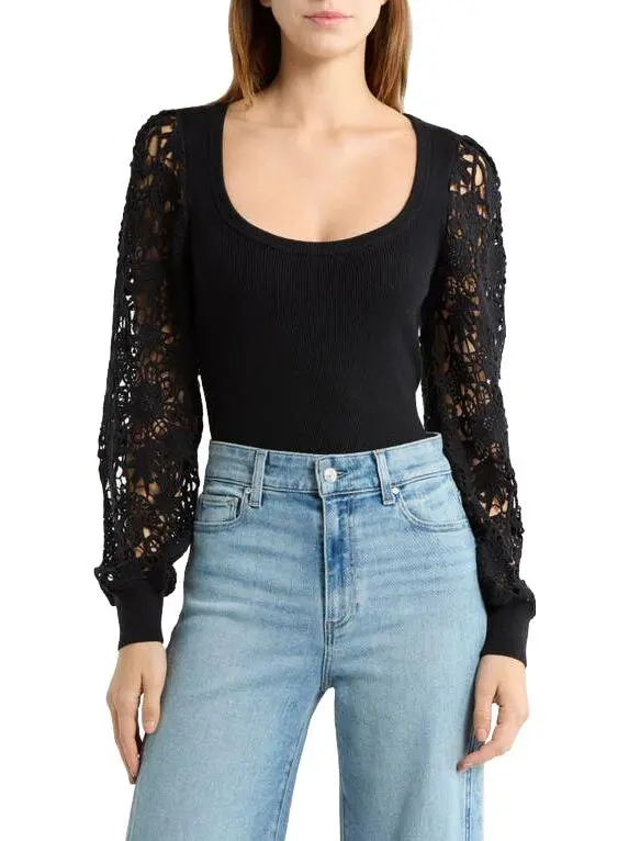 Paige Maya Lace Sleeve Sweater - Black