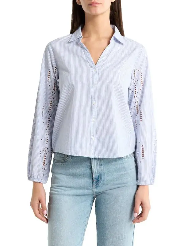 Lucky Brand Cutwork Stripe Button-up Shirt - Light Seashell