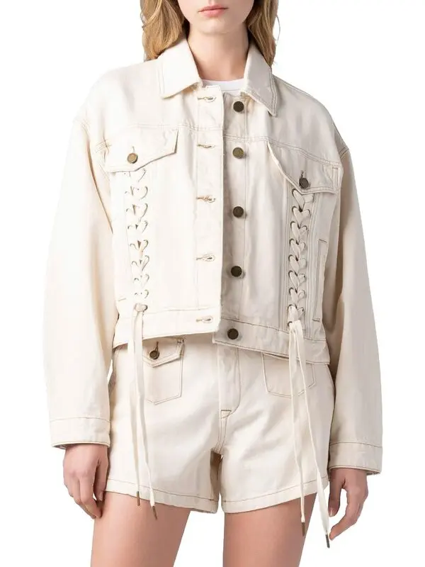 Blanknyc Lace-up Denim Trucker Jacket - Cream Tart