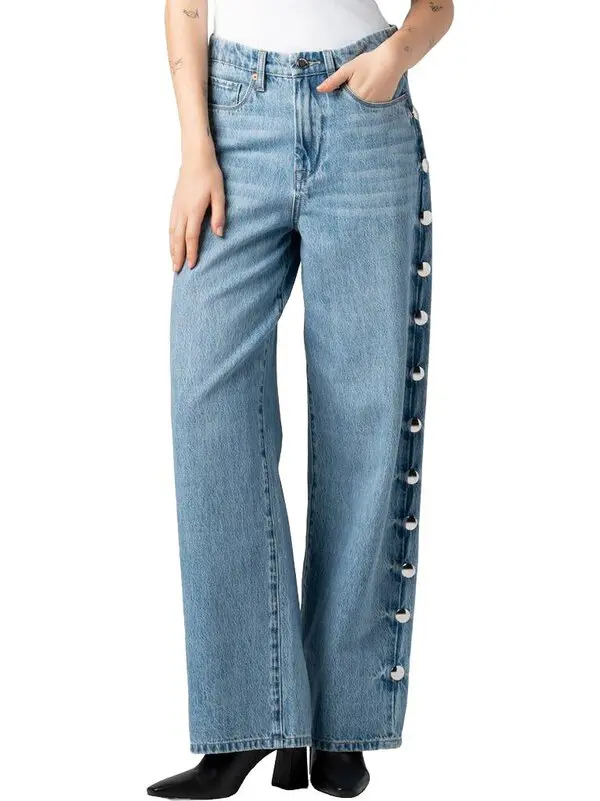 Blanknyc Franklin Studded Barrel Leg Jeans - Silver Spoon