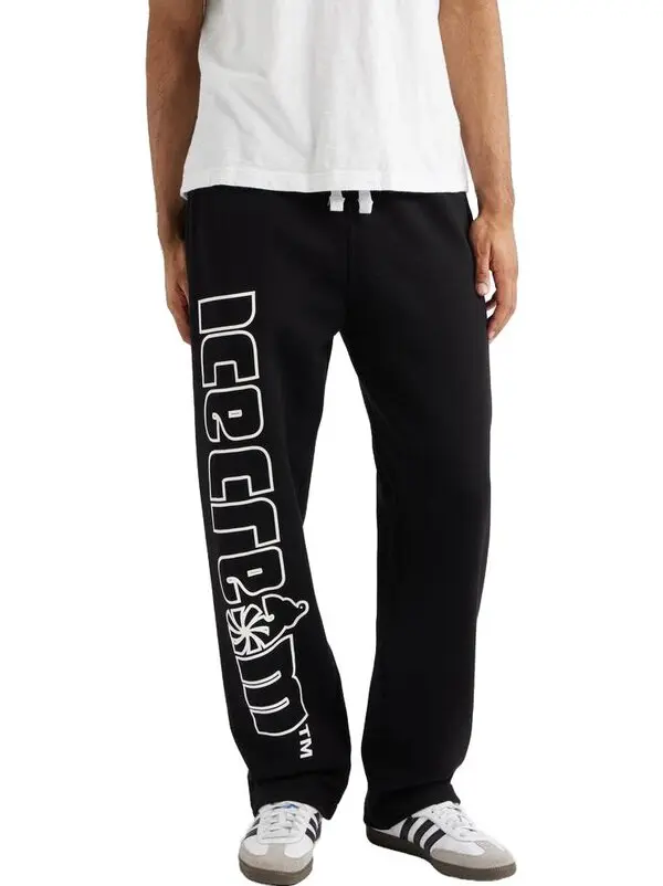 ICECREAM Vertical Logo Cotton French Terry Graphic Sweatpants - Black
