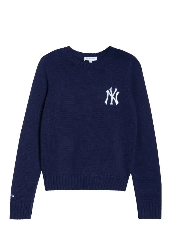 SPORTY & RICH Heritage Yankees Serif Crewneck Sweater - Dark Navy
