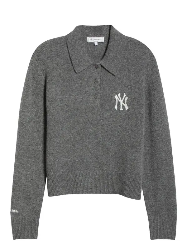 SPORTY & RICH Heritage Yankees Serif Cashmere & Wool Sweater - Dark Grey