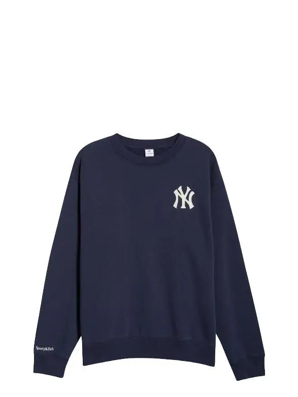 SPORTY & RICH Heritage Yankees Serif Fleece Sweatshirt - Dark Navy