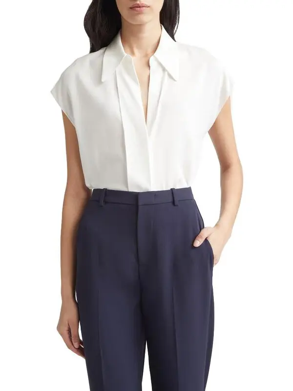 Vince Cap Sleeve Silk Button-up Shirt - Chalk