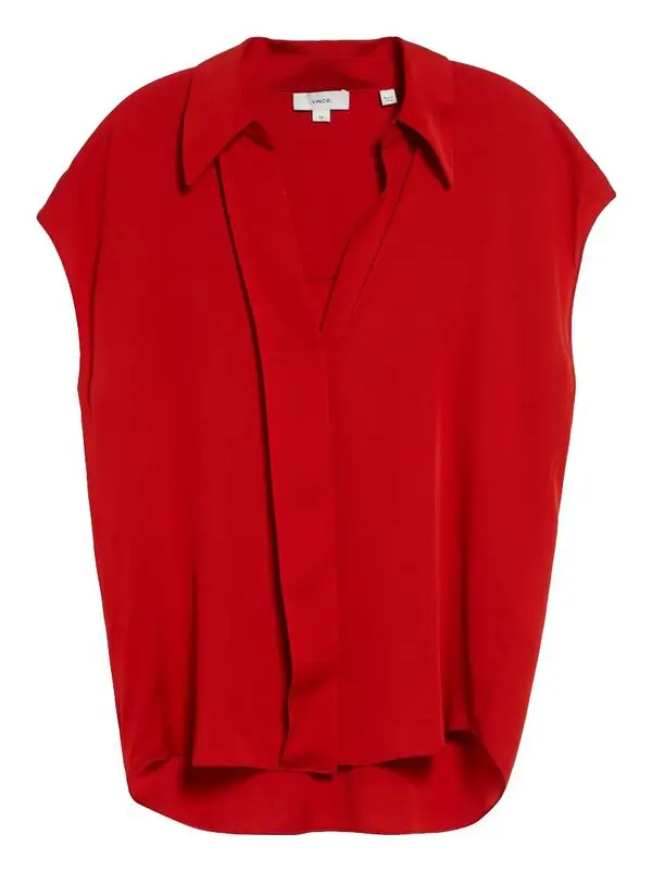 Vince Cap Sleeve Silk Button-up Shirt - Poppy