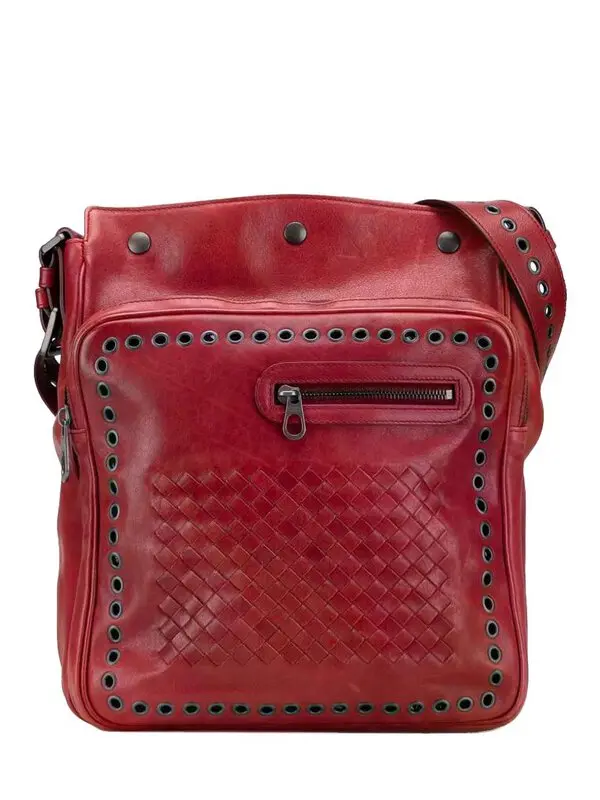 Bottega Veneta 2009 Nappa Intrecciato Grommet Crossbody Bag - Red