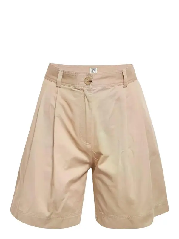 TOTEME Pleated Cotton Shorts - Neutrals