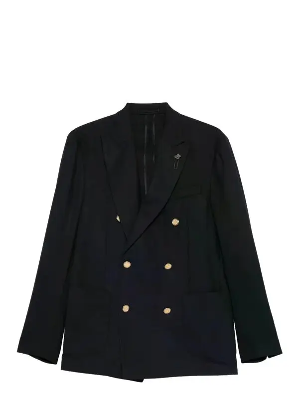 LARDINI Double-breasted Gold-tone Blazer - Black