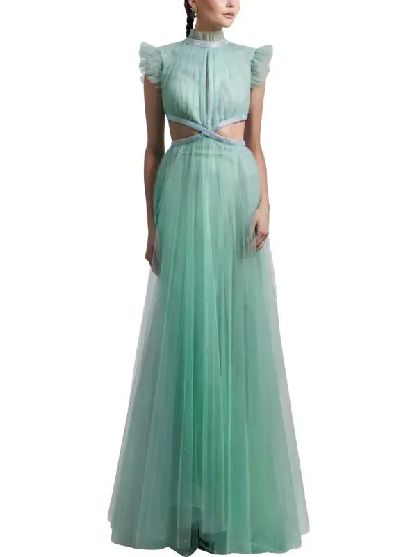 GEMY MAALOUF Cut-out Ruffled Maxi Dress - Green