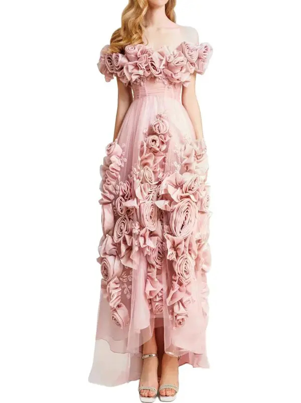 GEMY MAALOUF Asymmetrical Floral Gown - Pink