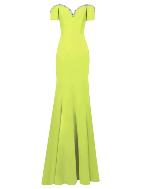 GEMY MAALOUF Sweetheart Beaded-neckline Maxi Dress - Green