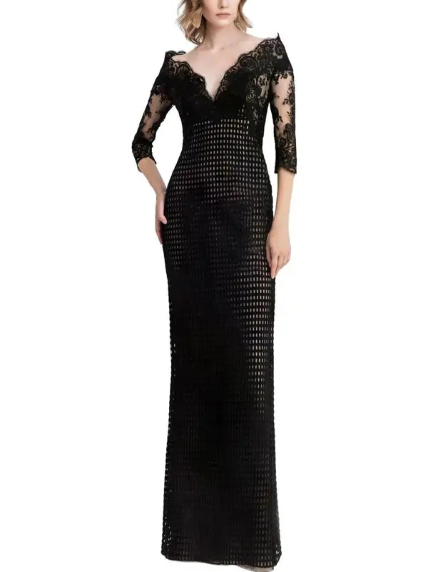 GEMY MAALOUF Off-the-shoulder V-neckline Maxi Dress - Black