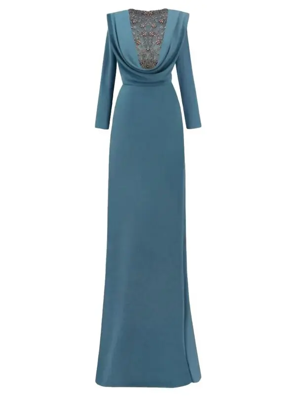 GEMY MAALOUF Beaded Cowl-neck Maxi Dress - Blue
